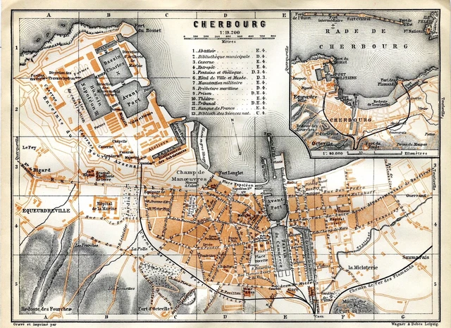 CHERBOURG FRANCE ORIGINAL ANTIQUE MAP 1909 Baedekers TOWN PLAN STREET PLAN £8.99 - PicClick UK